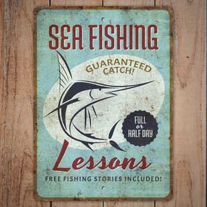 Sea Fishing Lessons Sign - Fishing Sign - Anglers Gifts - Retro Fishing ...