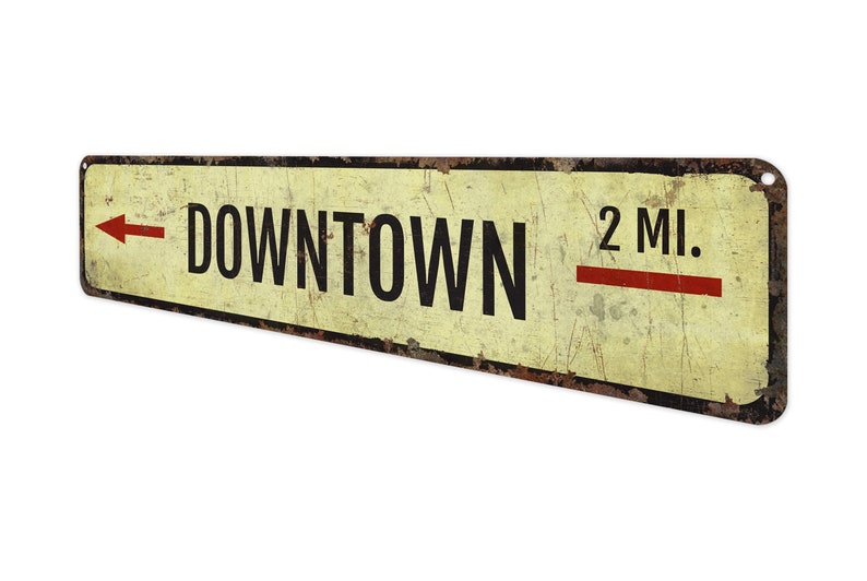 Downtown Sign Downtown Arrow Sign Downtown Decor Vintage - Etsy