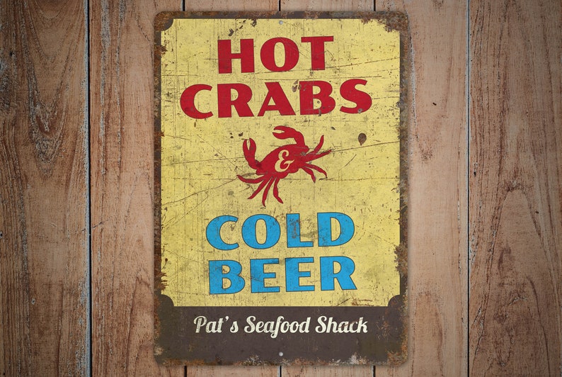 Hot Crabs - Hot Crabs Sign - Seafood Restaurant Sign - Cold Beer ...