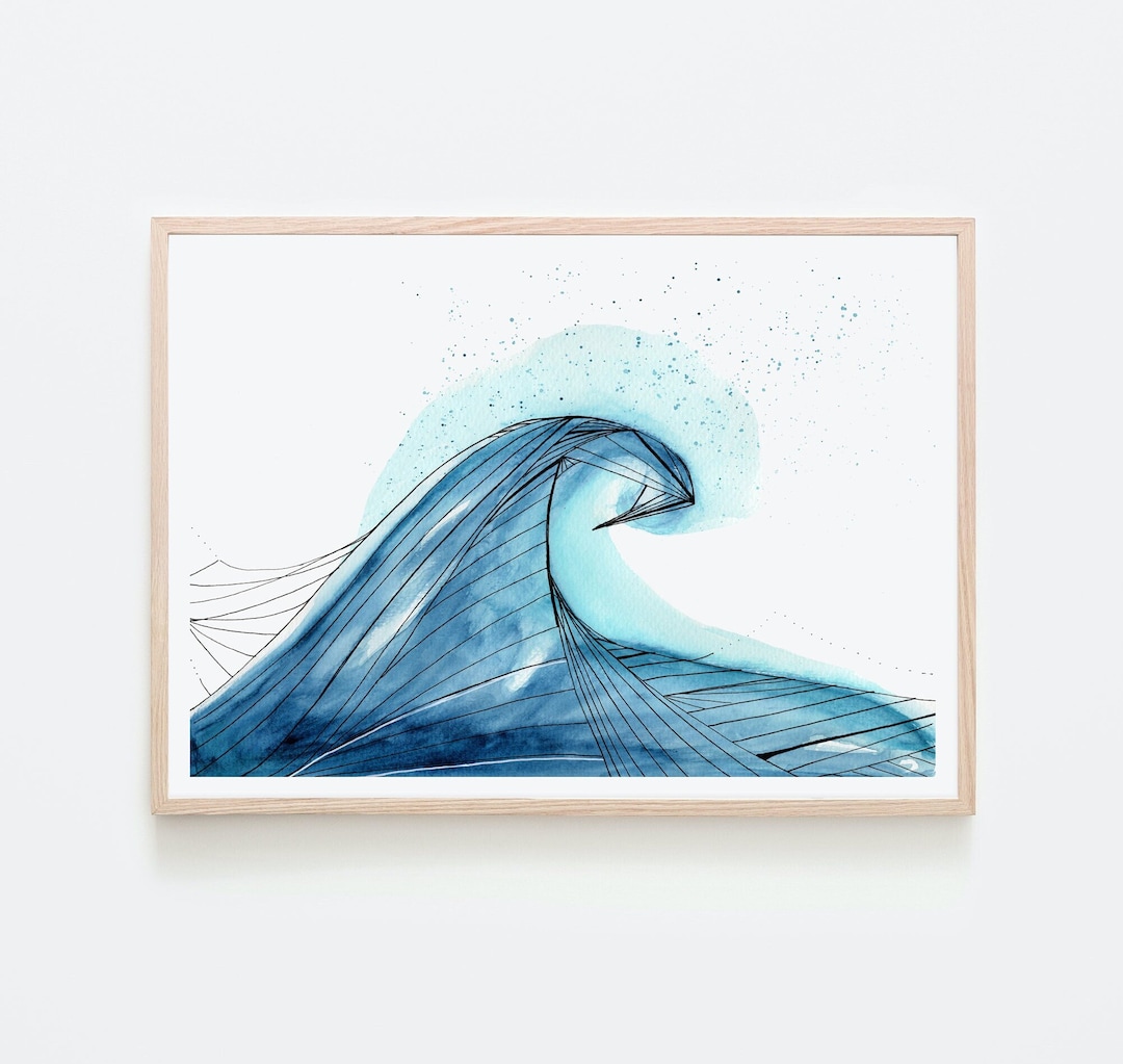 Shape of a Wave, Ocean Art, Wave Print, Geometric Wave, Watercolor ...