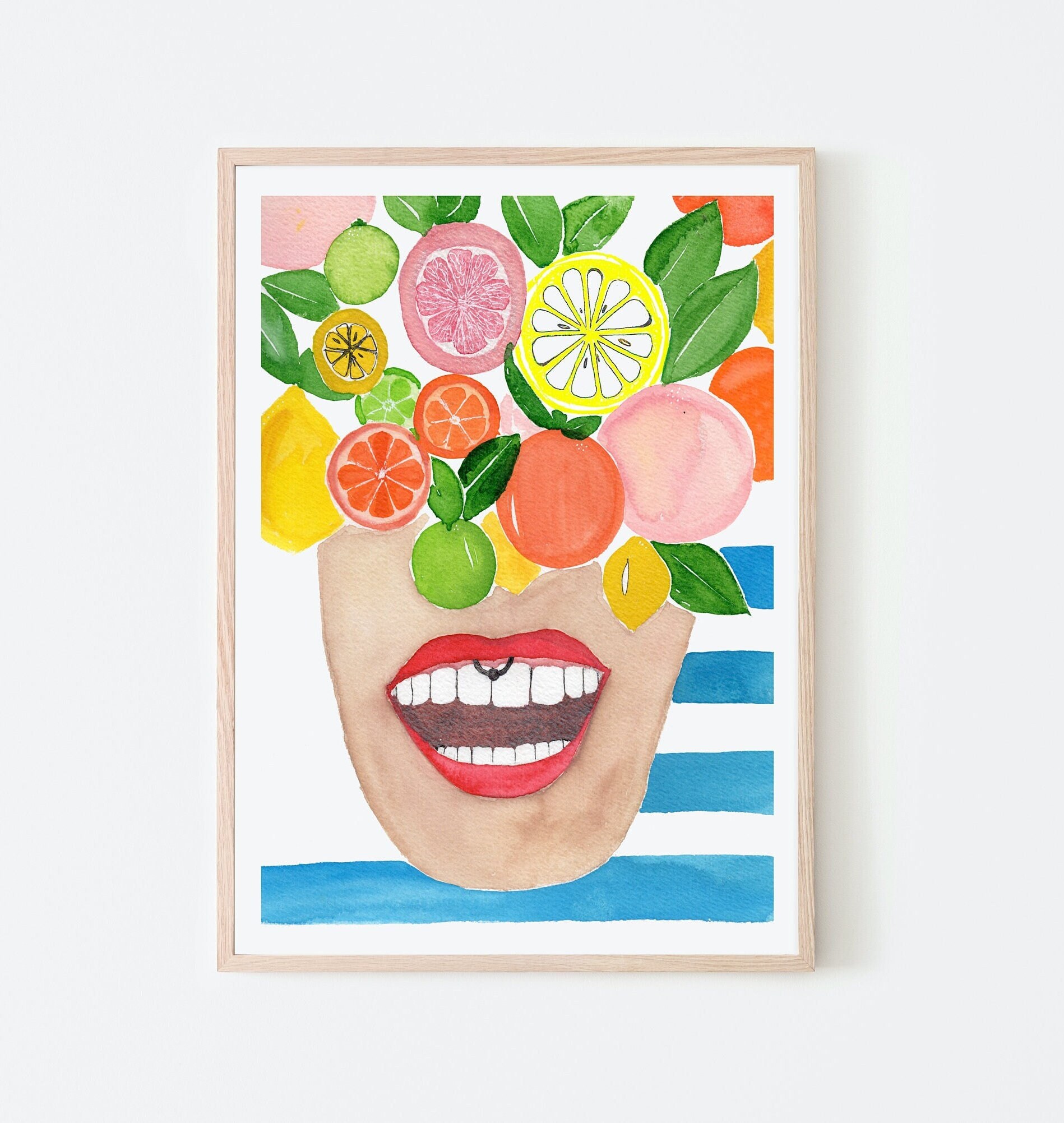 Citrus Smile, Modern Portrait, Watercolor, Giclee Print, Custom ...