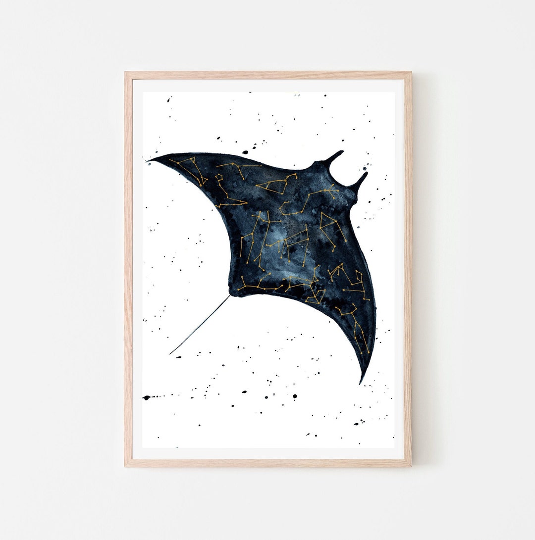 Zodiac Sky Manta Gold Leaf Watercolor Astrology Sagittarius Scorpio ...