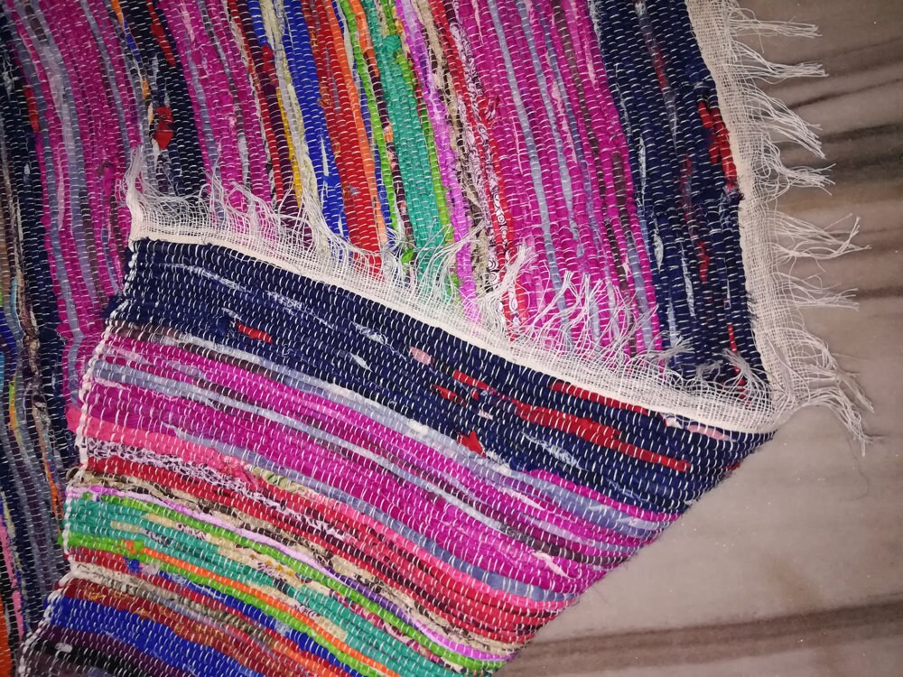 Indian Chindi Rug Vintage Sari Cotton Rug Hand Woven Rug Chindi Kilim ...