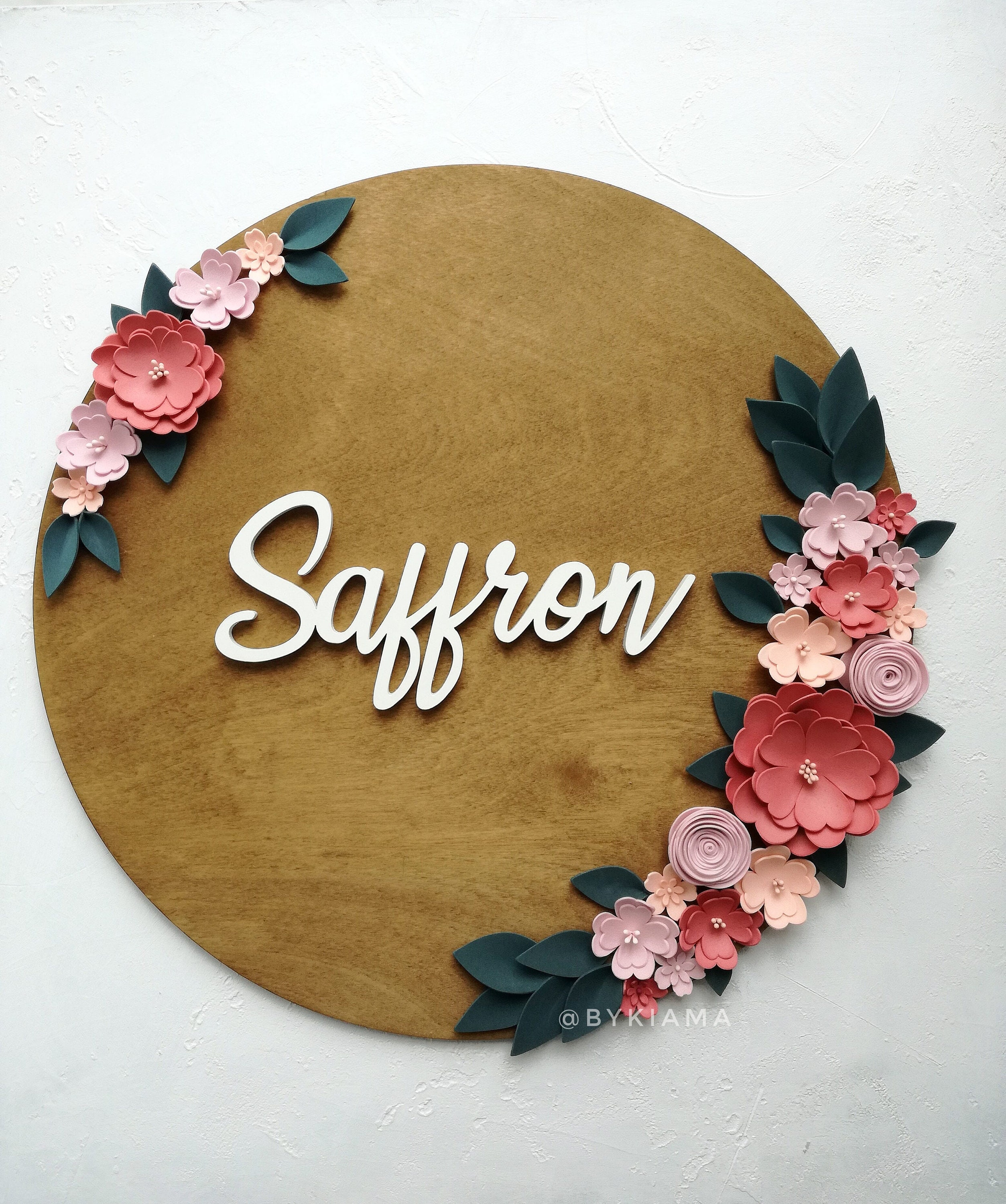Round Nursery Name Sign Girl Floral Nursery Sign Wooden - Etsy