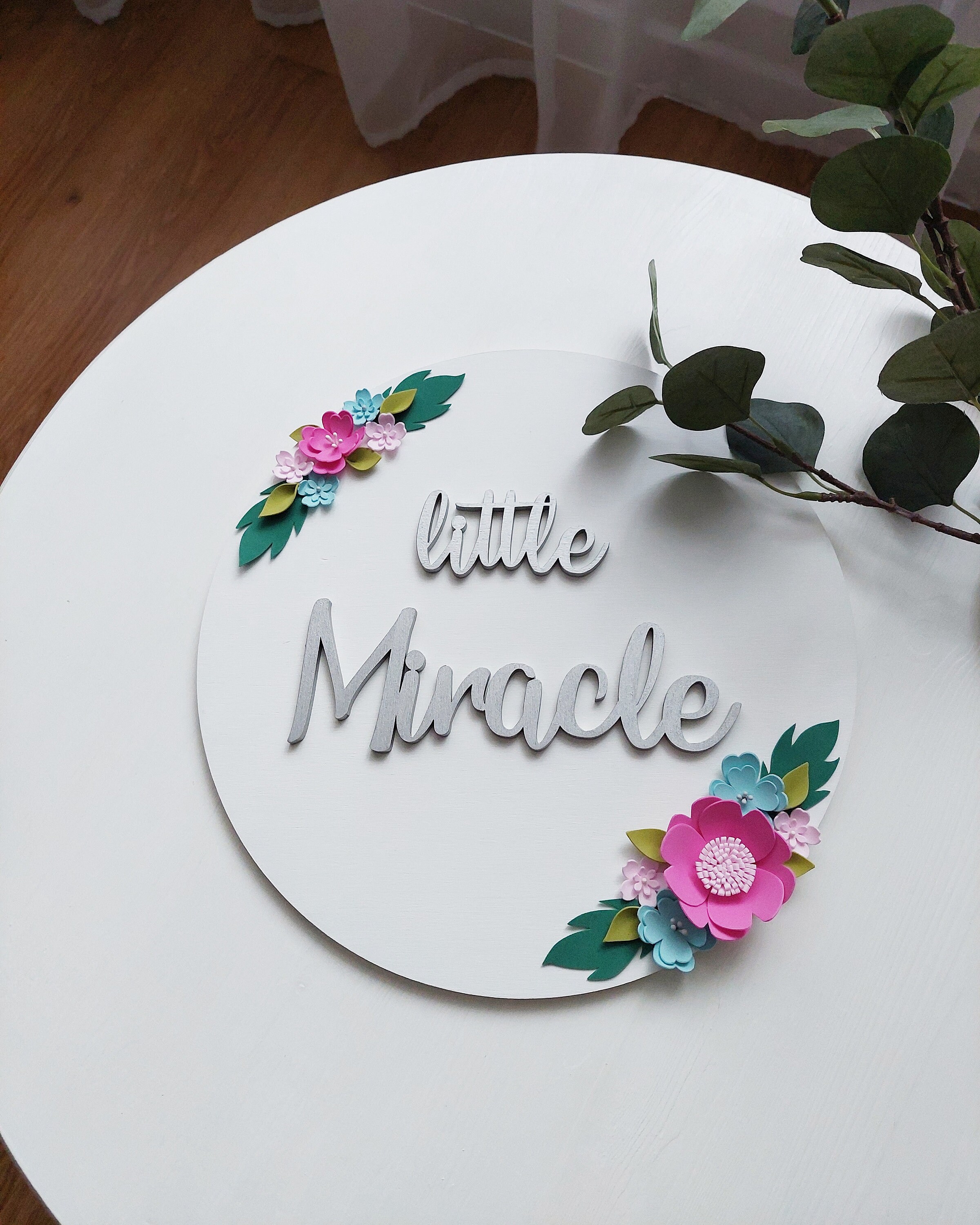 Round wood little miracle sign for nursery decor Colorful | Etsy