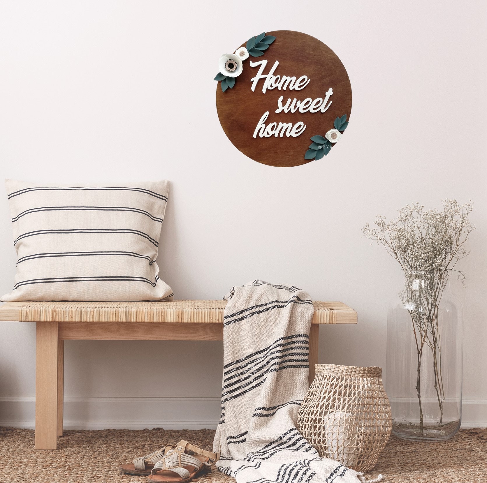 Round Wood Home Sweet Home Sign Unique Housewarming Gift Farmhouse Wall ...