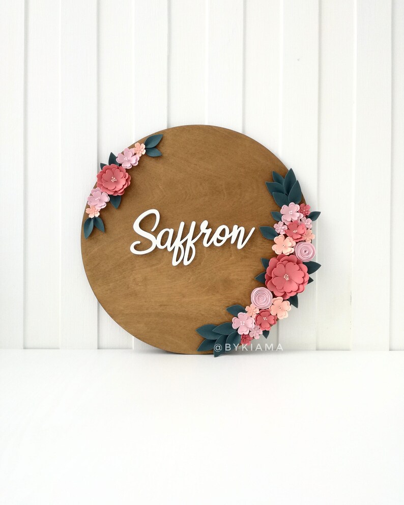 Round Nursery Name Sign Girl Floral Nursery Sign Wooden - Etsy