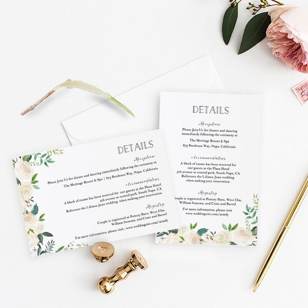 Reception Card Direction Template - Etsy