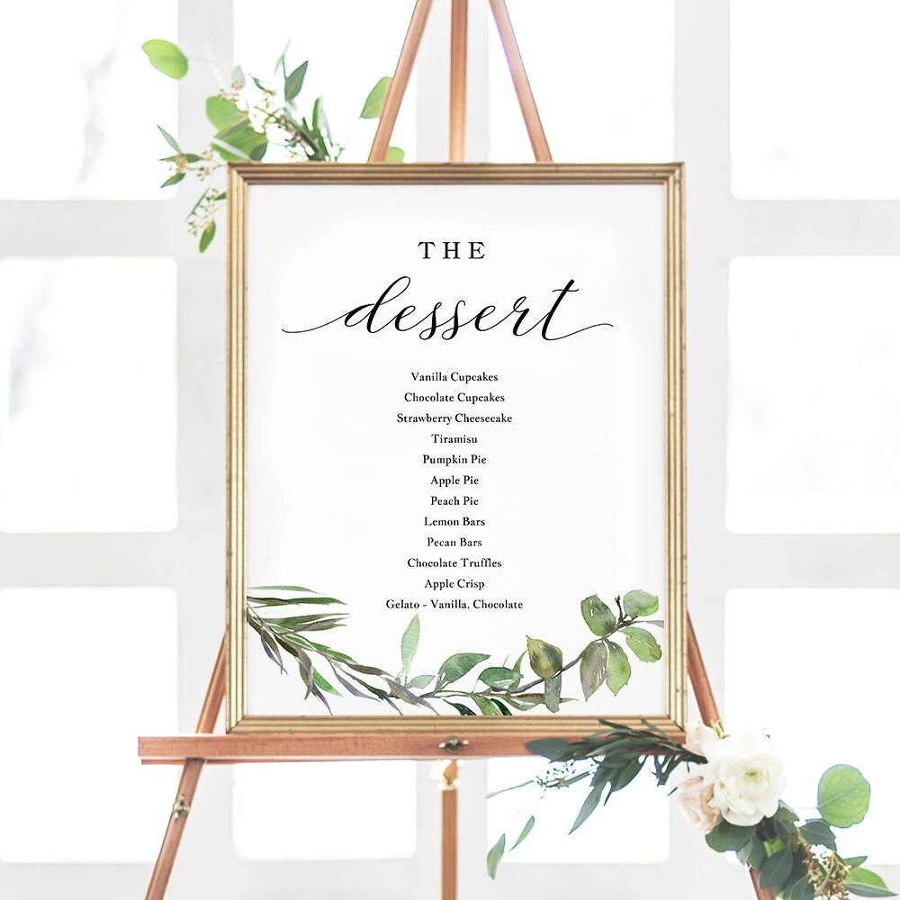 Greenery The Dessert Sign Dessert Station Sign Wedding | Etsy