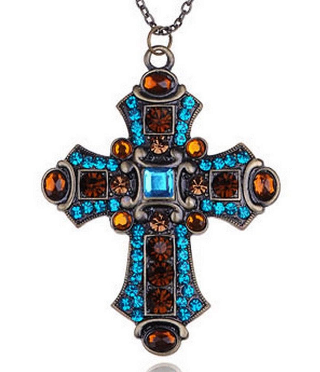 Large Medieval Inspired Pectoral Cross With Crystals and Chain 2 - Etsy