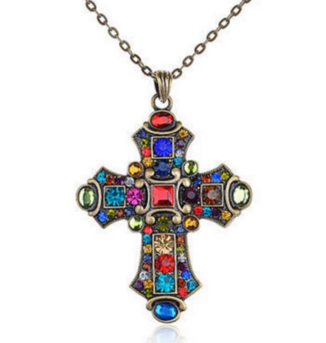 Large Medieval Inspired Pectoral Cross With Crystals and Chain - Etsy
