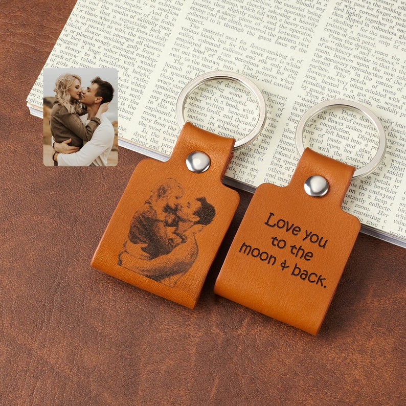 Family Photo Keychain Leather Keychain With Photo Fathers - Etsy