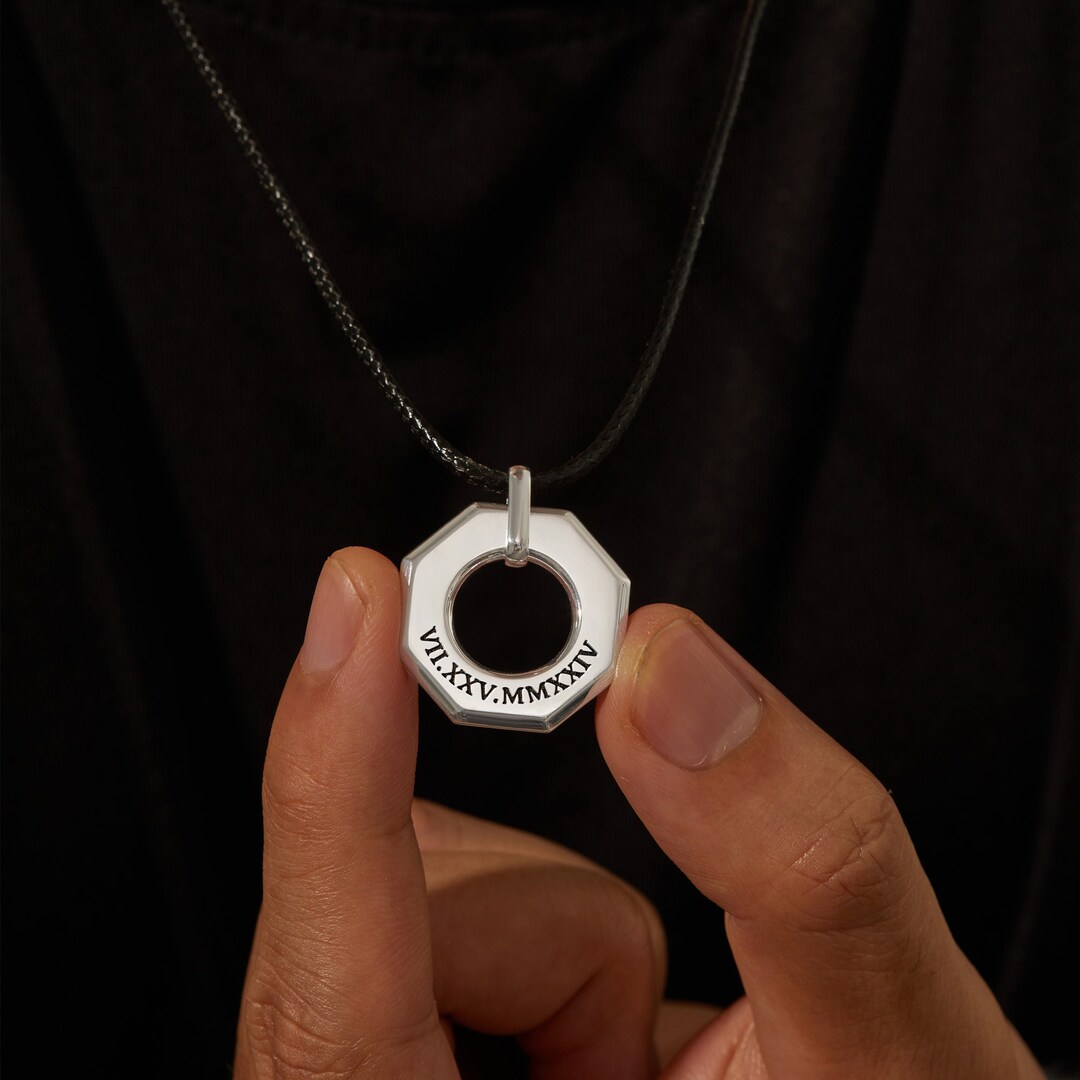 Engraved Necklace for Men, Mens Valentines Gifts, Roman Numeral ...