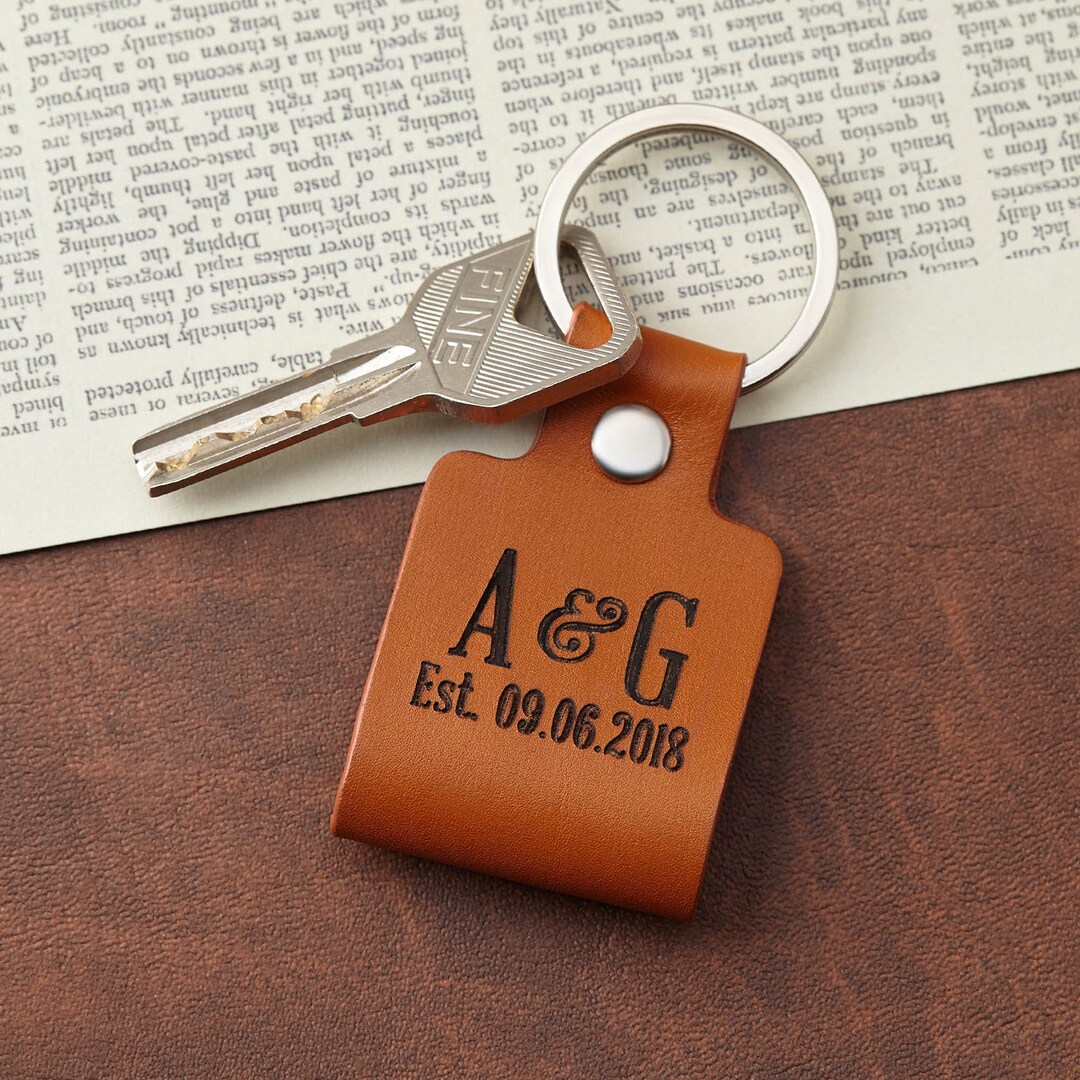 Leather Keychain Monogram Custom Keychain for Mens Couple - Etsy