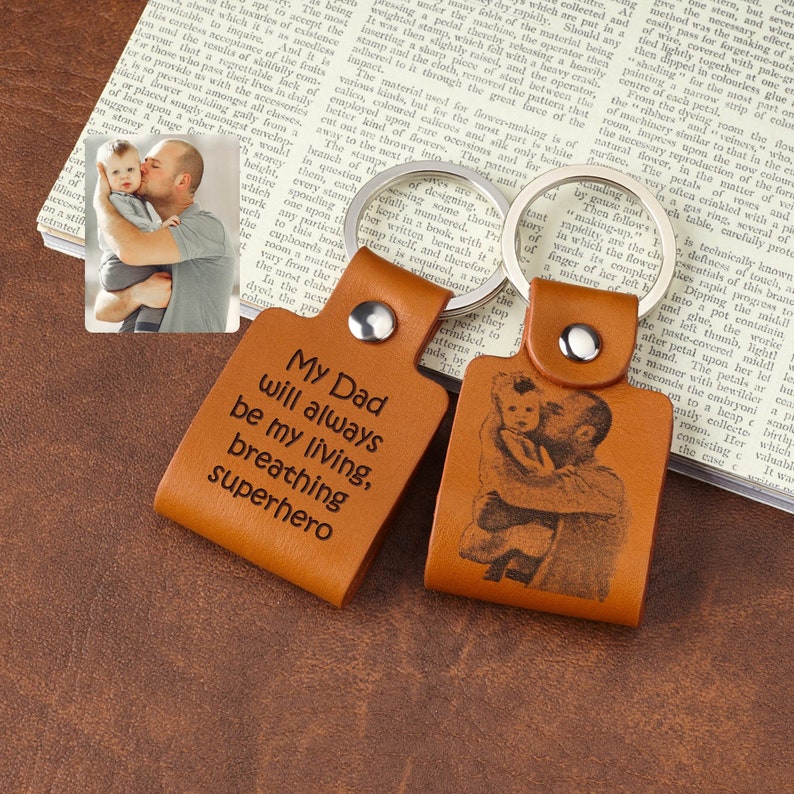 Family Photo Keychain Leather Keychain With Photo Fathers - Etsy