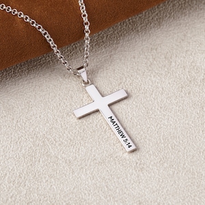 Cross Necklace Men Silver, Engraved Bible Verse Necklace, Birthday Gift ...