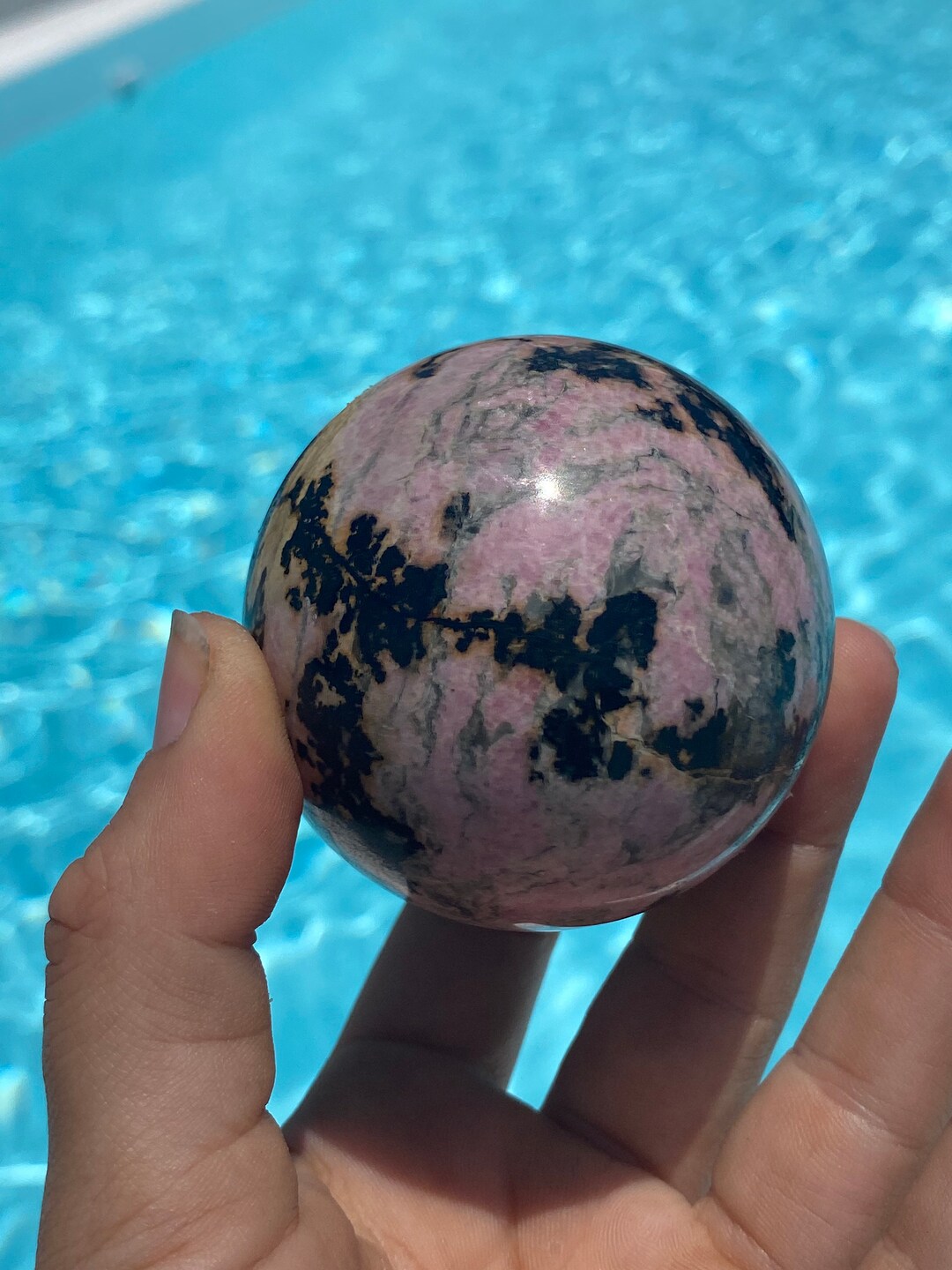 Scenic Rhodonite Crystal Ball * Dendritic Rhodonite Sphere * Beautiful ...