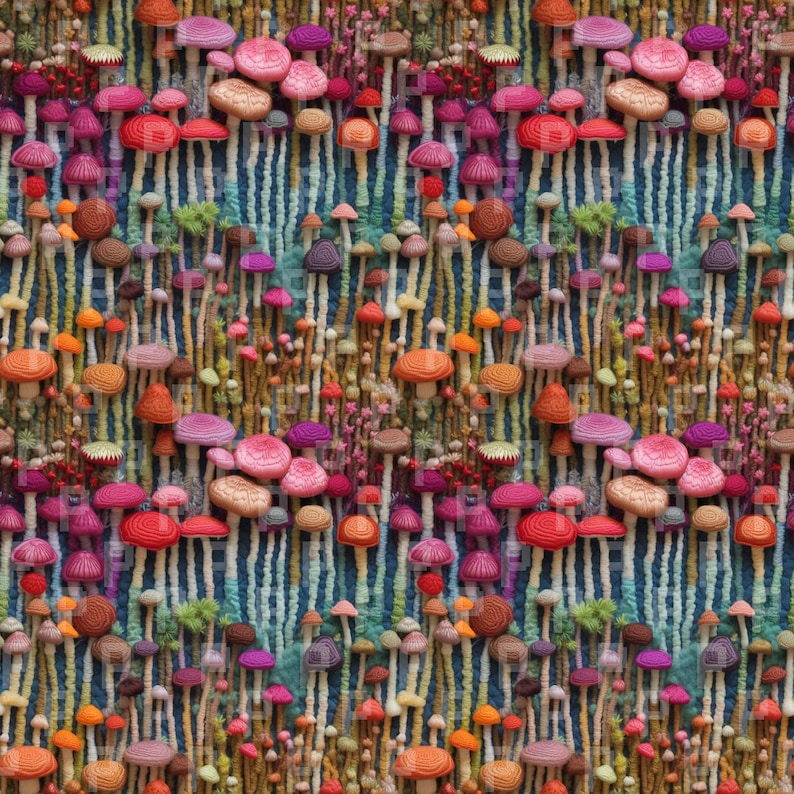 Mushroom Embroidery Pattern Pack V - Seamless Surface Patterns for ...