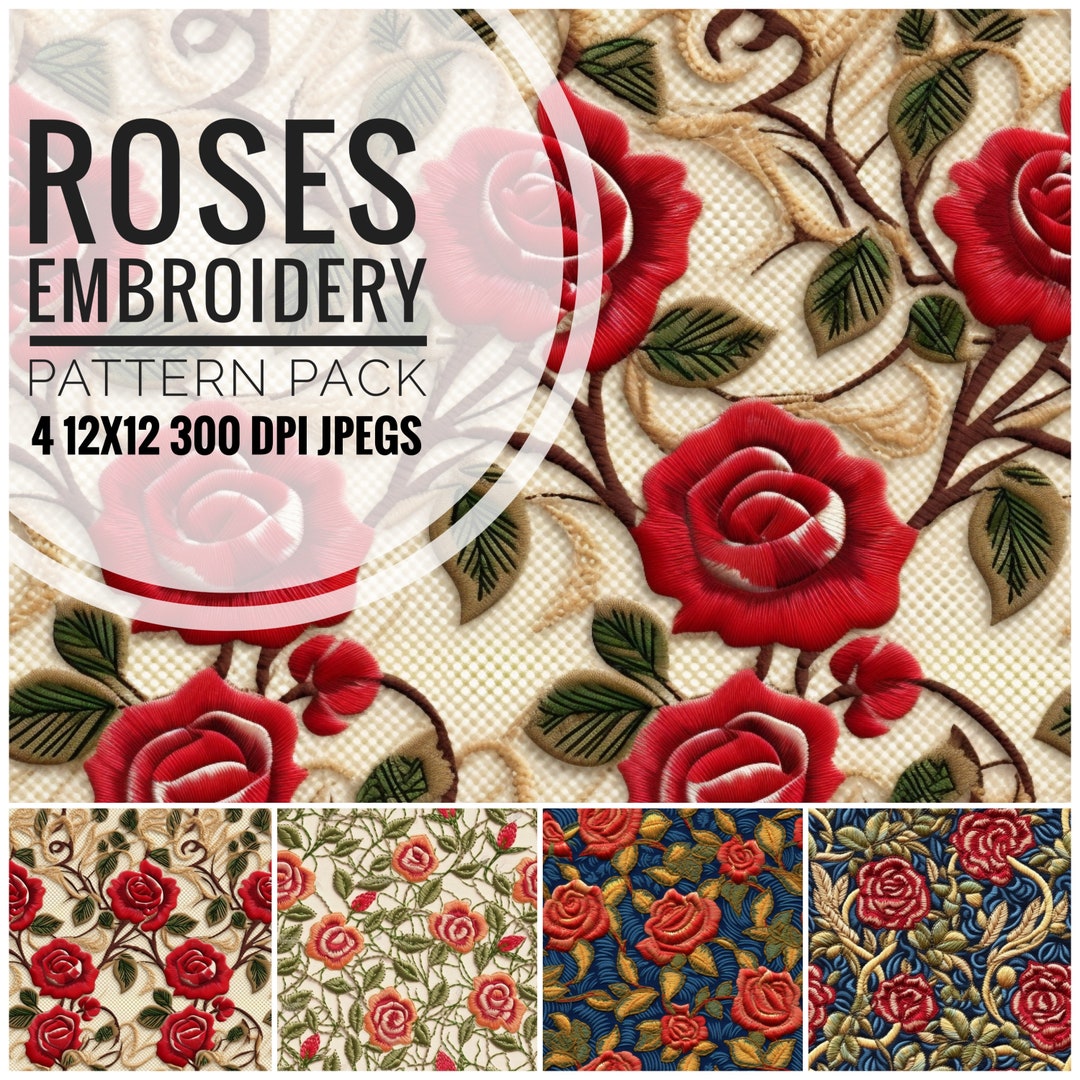 Rose Embroidery Pattern Pack - Seamless Surface Patterns for Textiles ...