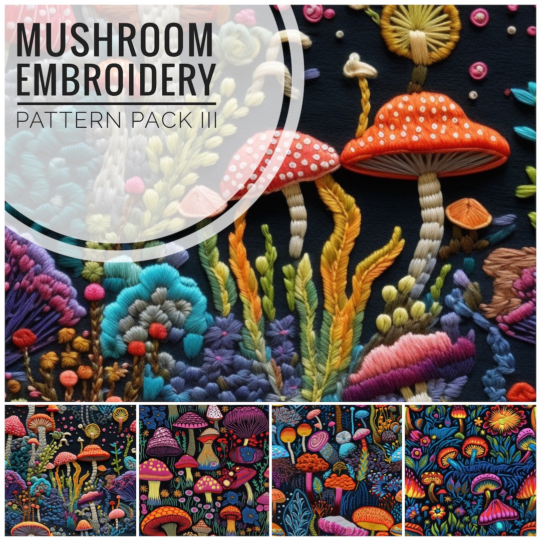 Mushroom Embroidery Pattern Pack III - Seamless Surface Patterns for ...