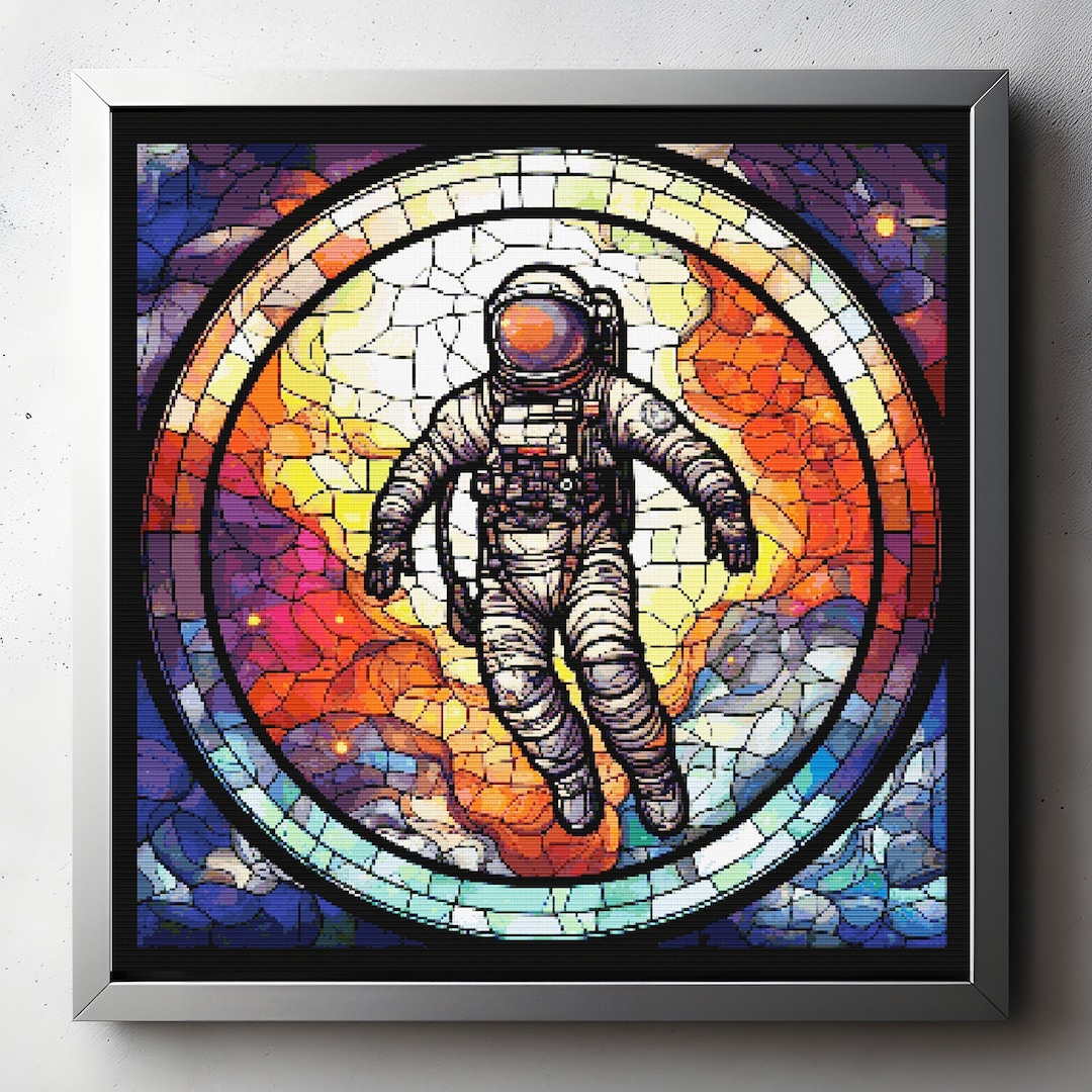 Astronaut in Space Stained Glass Window Counted Cross Stitch Pattern ...