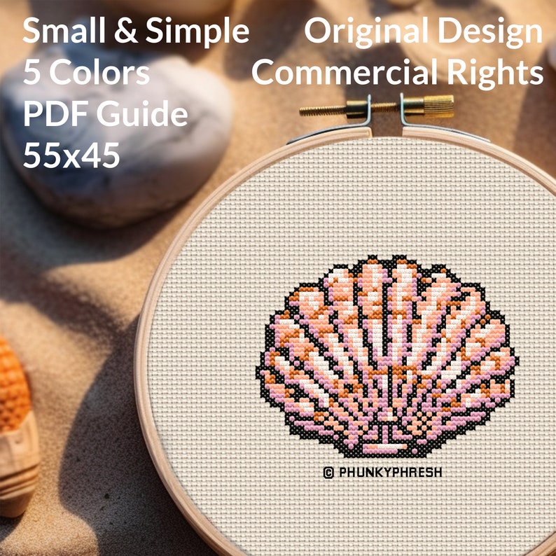 Simple Calico Scallop Shell - 55x45, 5 DMC Colors Counted Cross Stitch ...