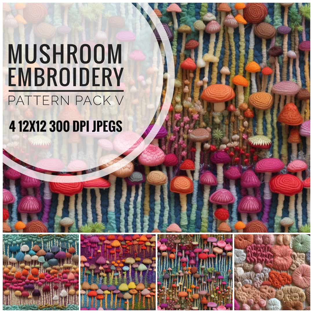Mushroom Embroidery Pattern Pack V - Seamless Surface Patterns for ...