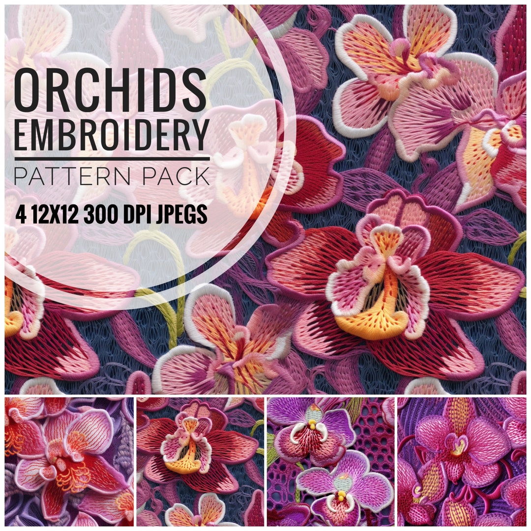 Orchids Embroidery Pattern Pack - Seamless Surface Patterns for ...