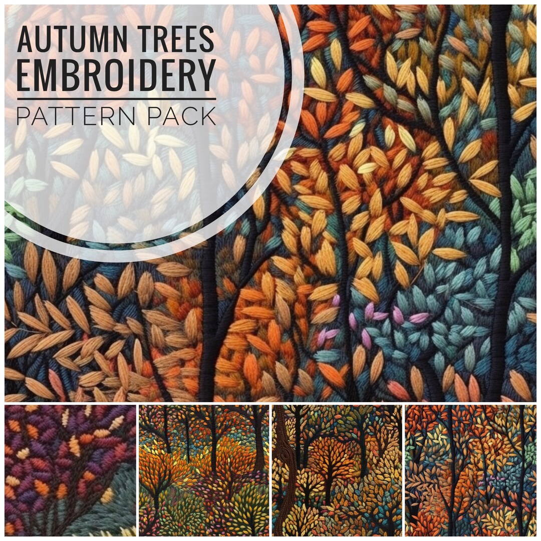 Autumn Tress Embroidery Pattern Pack - Seamless Surface Patterns for ...