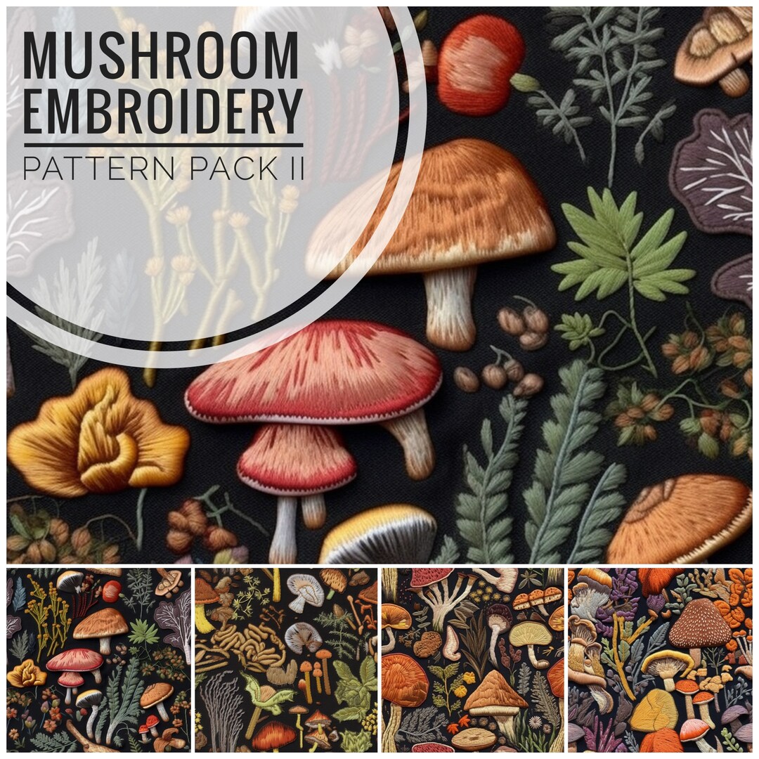 Mushroom Embroidery Pattern Pack II - Seamless Surface Patterns for ...