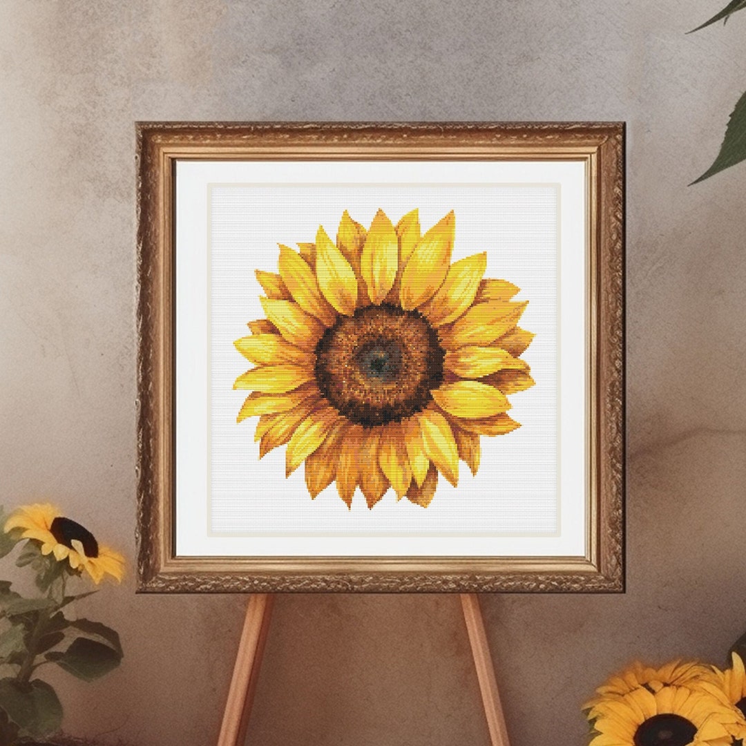 Sunny Sunflower - Counted Cross Stitch Pattern, 200x200, 25 DMC Colors ...