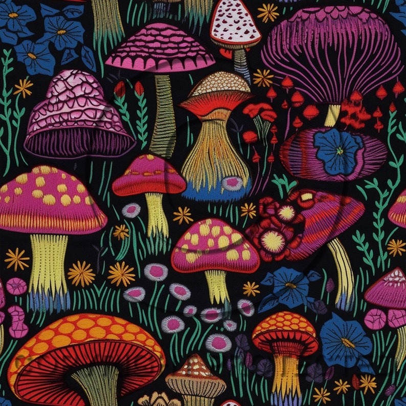 Mushroom Embroidery Pattern Pack III - Seamless Surface Patterns for ...