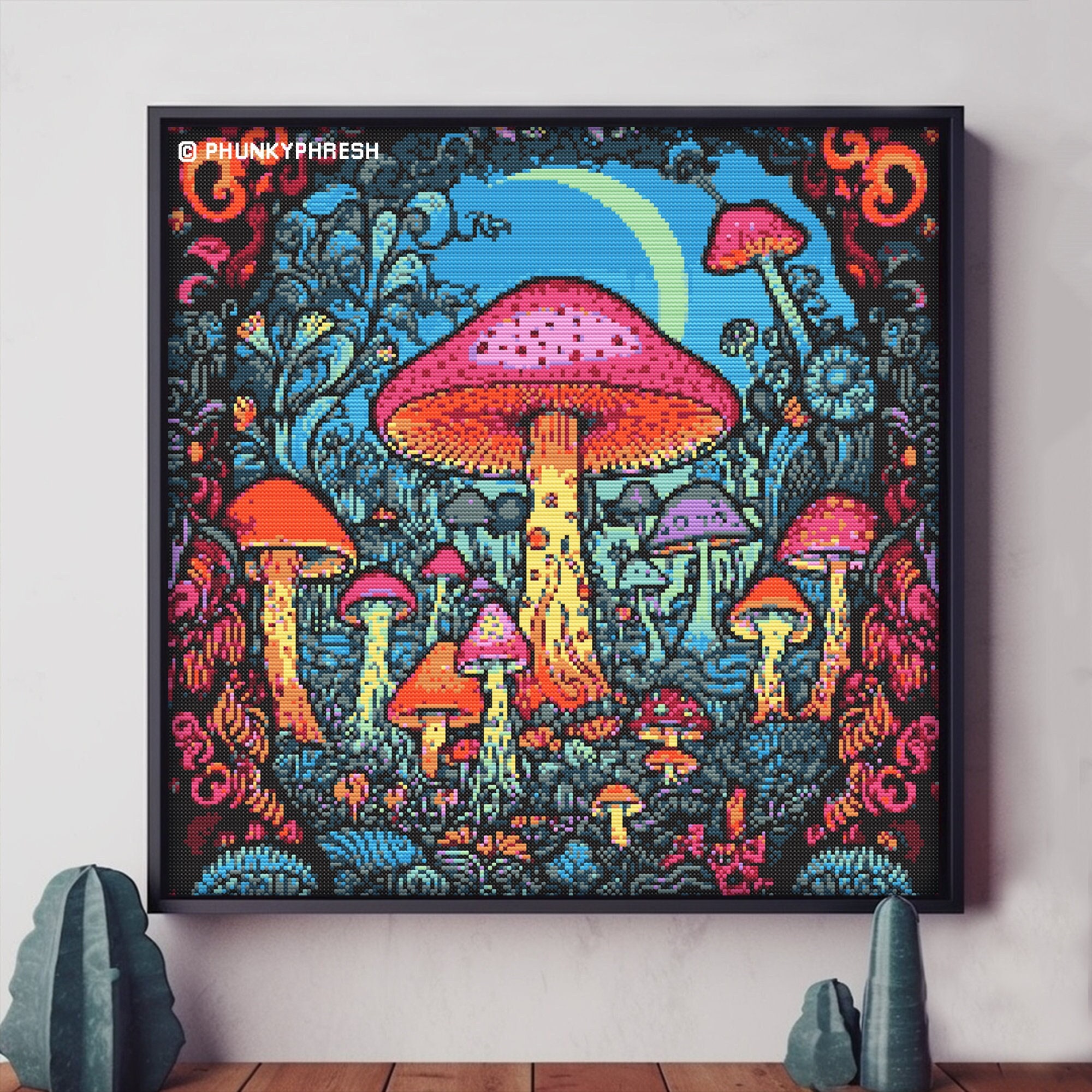 Trippy Scenes: Psychedelic Mushroom Garden 200x200, 15 Colors, Counted ...