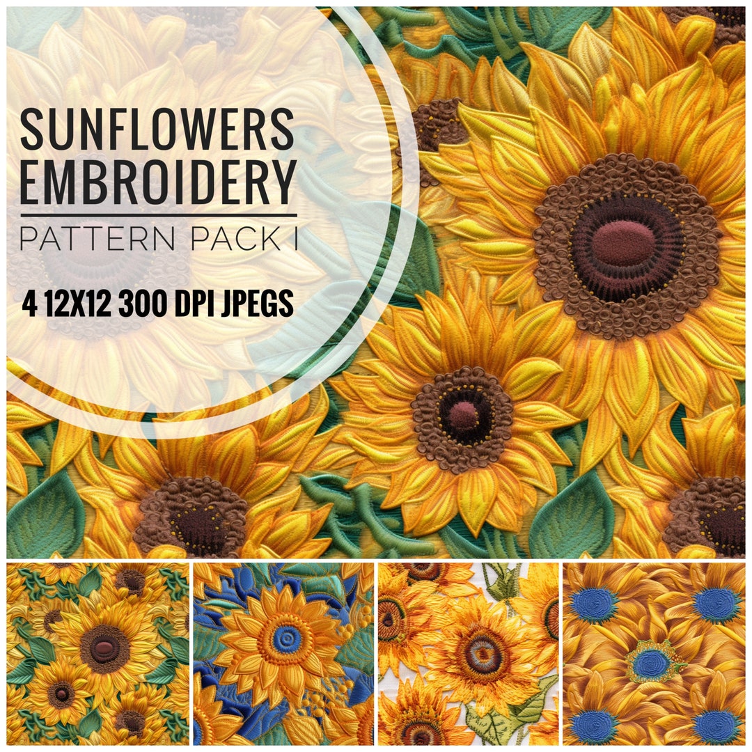 Sunflowers Embroidery Pattern Pack I - Seamless Surface Patterns for ...