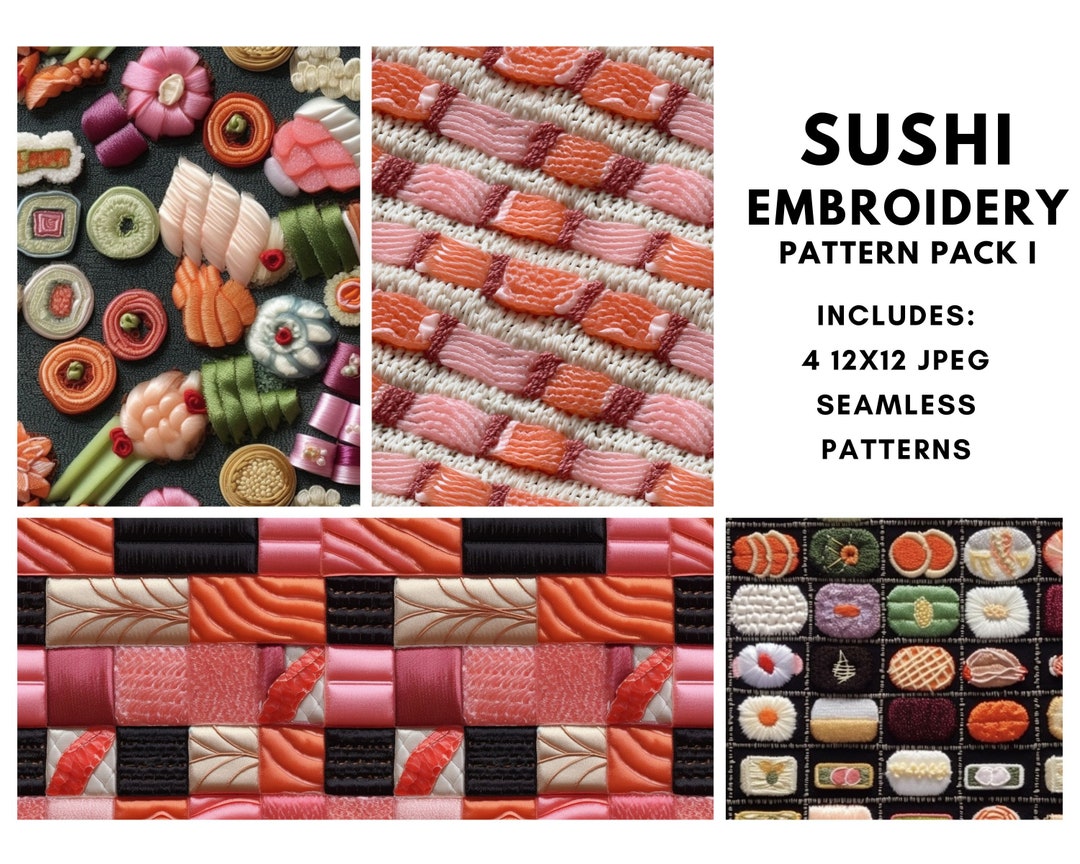 Sushi Embroidery Pack I - Seamless Surface Patterns for Textiles, Paper ...