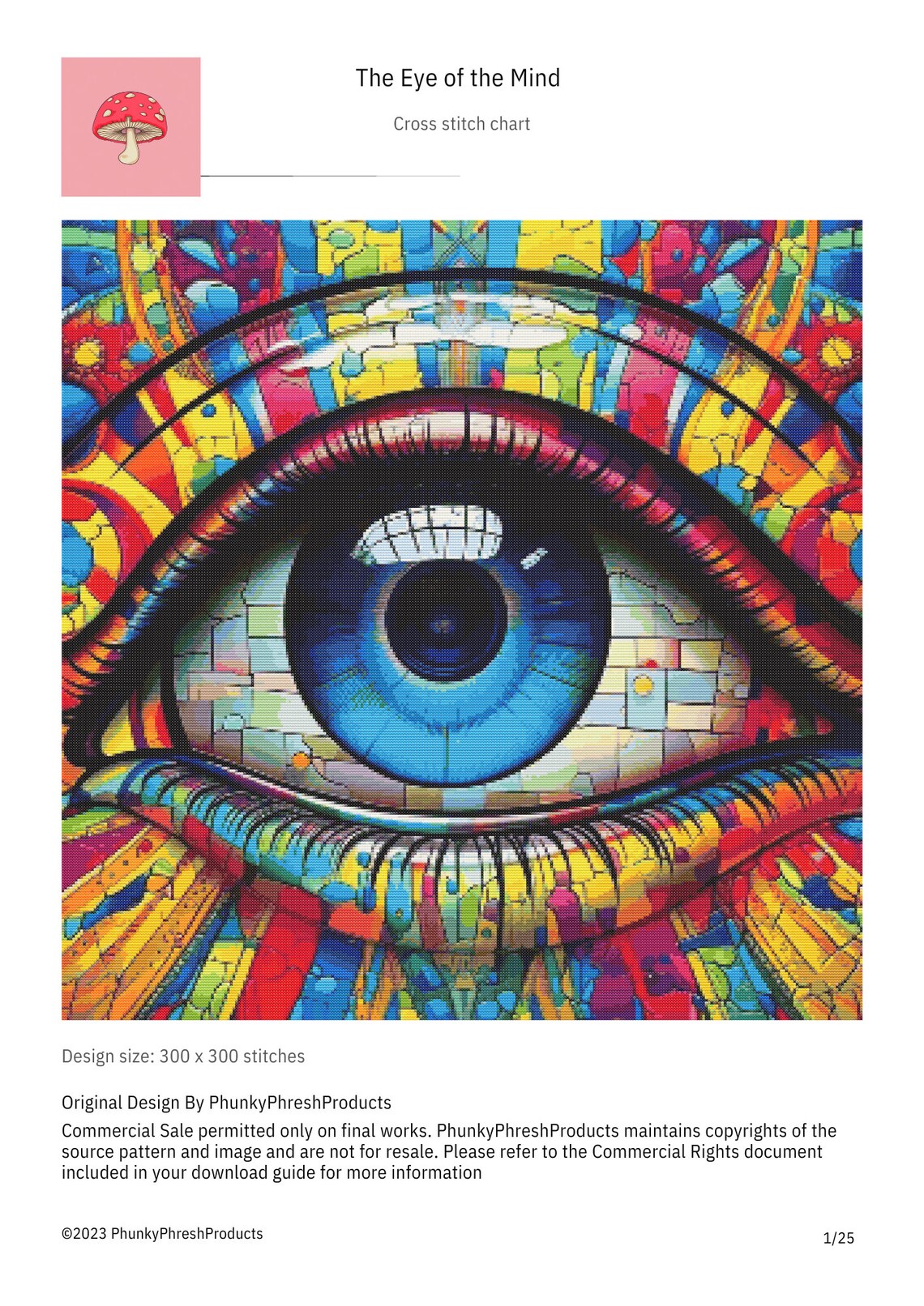Psychedelic Eye, Counted Cross Stitch Pattern, Unique Cross Stitching ...