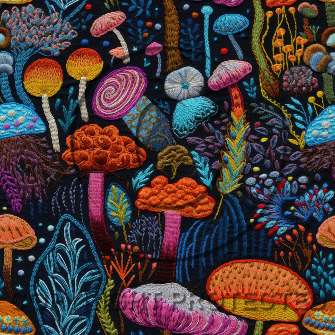 Mushroom Embroidery Pattern Pack III - Seamless Surface Patterns for ...