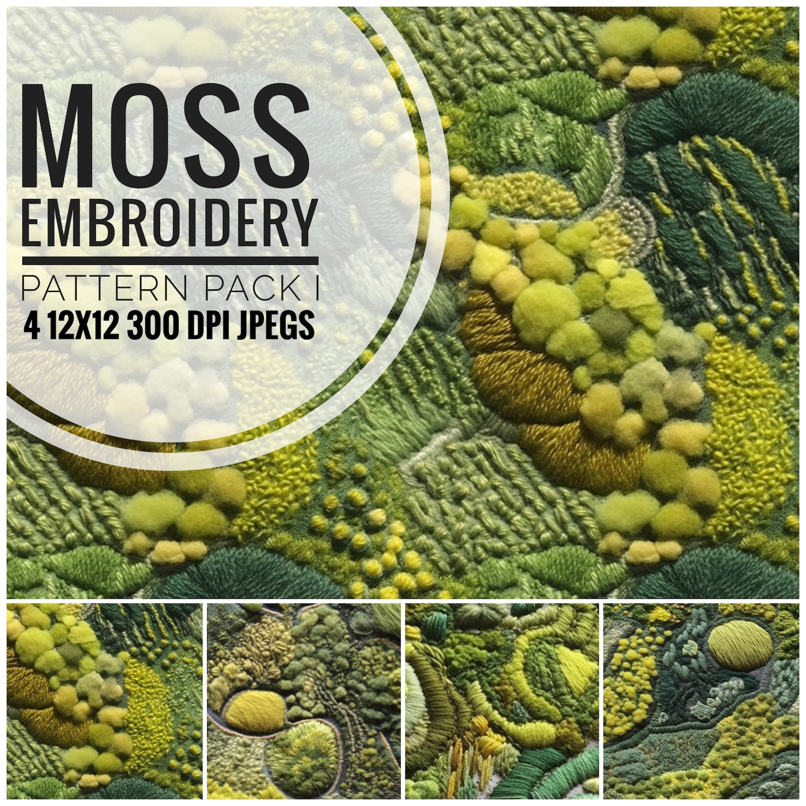 Moss Embroidery Pattern Pack I - Seamless Surface Patterns for Textiles ...