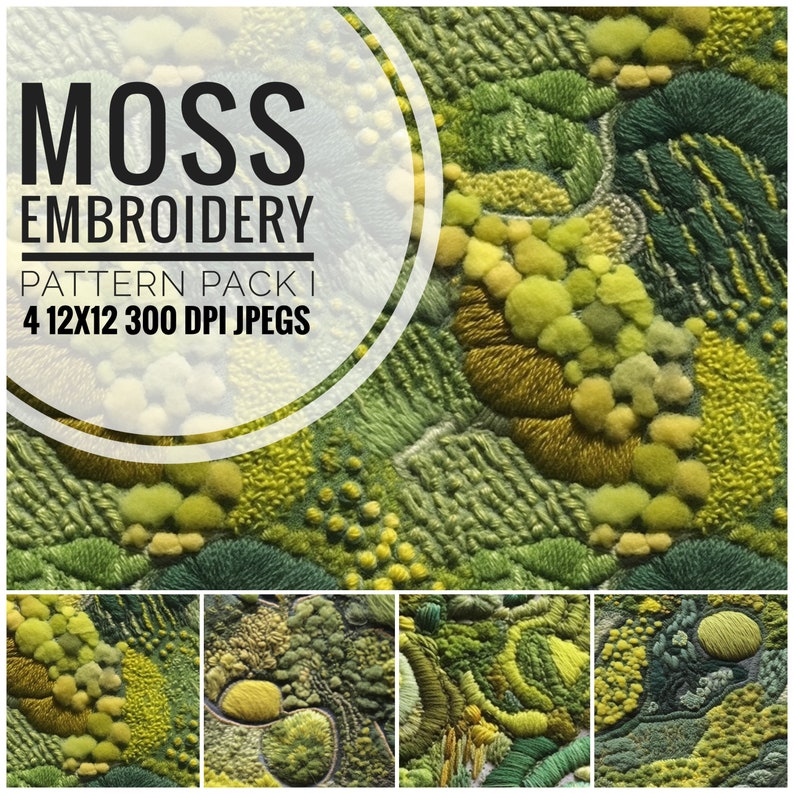 Moss Embroidery Pattern Pack I - Seamless Surface Patterns for Textiles ...