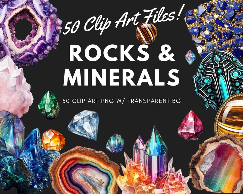 Rocks & Minerals Clip Art Pack - 50 Clip Art PNG Files With Transparent ...