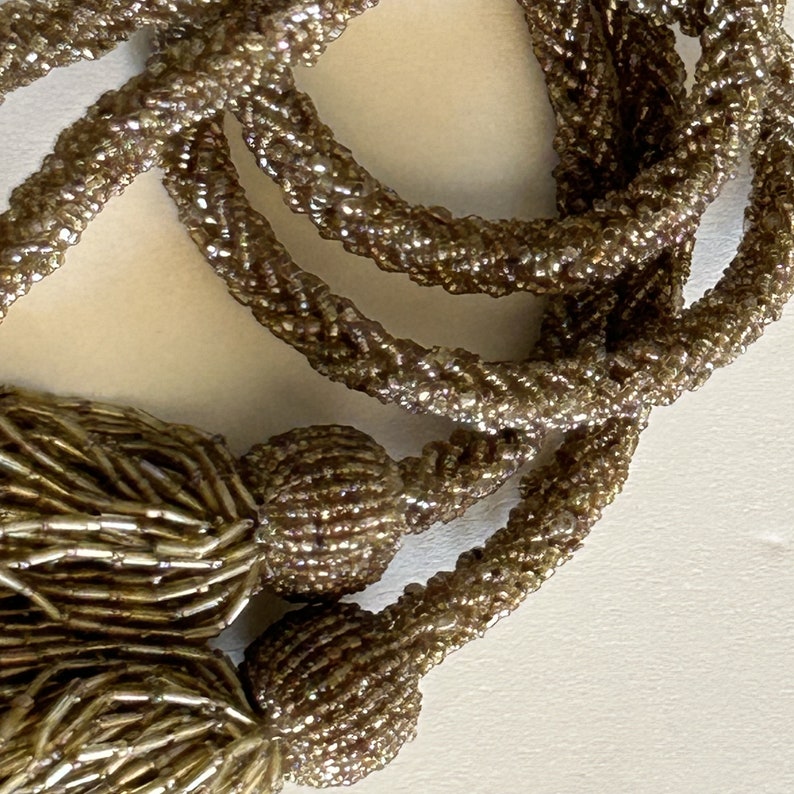 Gold Iridescent Seed Bead and Bugle Bead Double Tassel Drapery Tieback ...