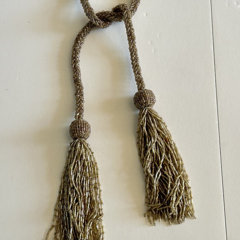 Gold Iridescent Seed Bead and Bugle Bead Double Tassel Drapery Tieback ...