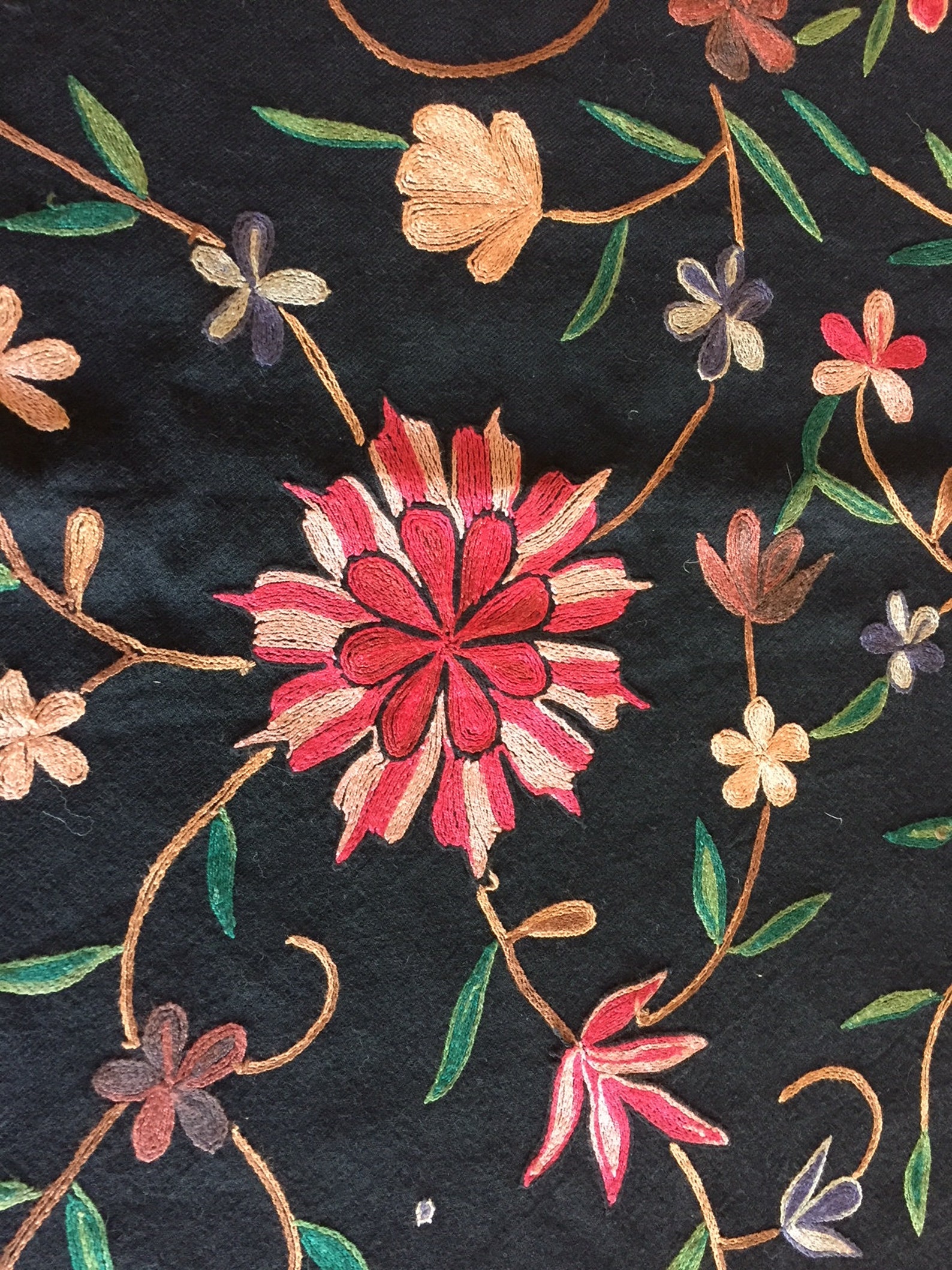 Kashmir Wool Crewel Embroidered Fabric 2.39 Yards, Wool Embroidery ...