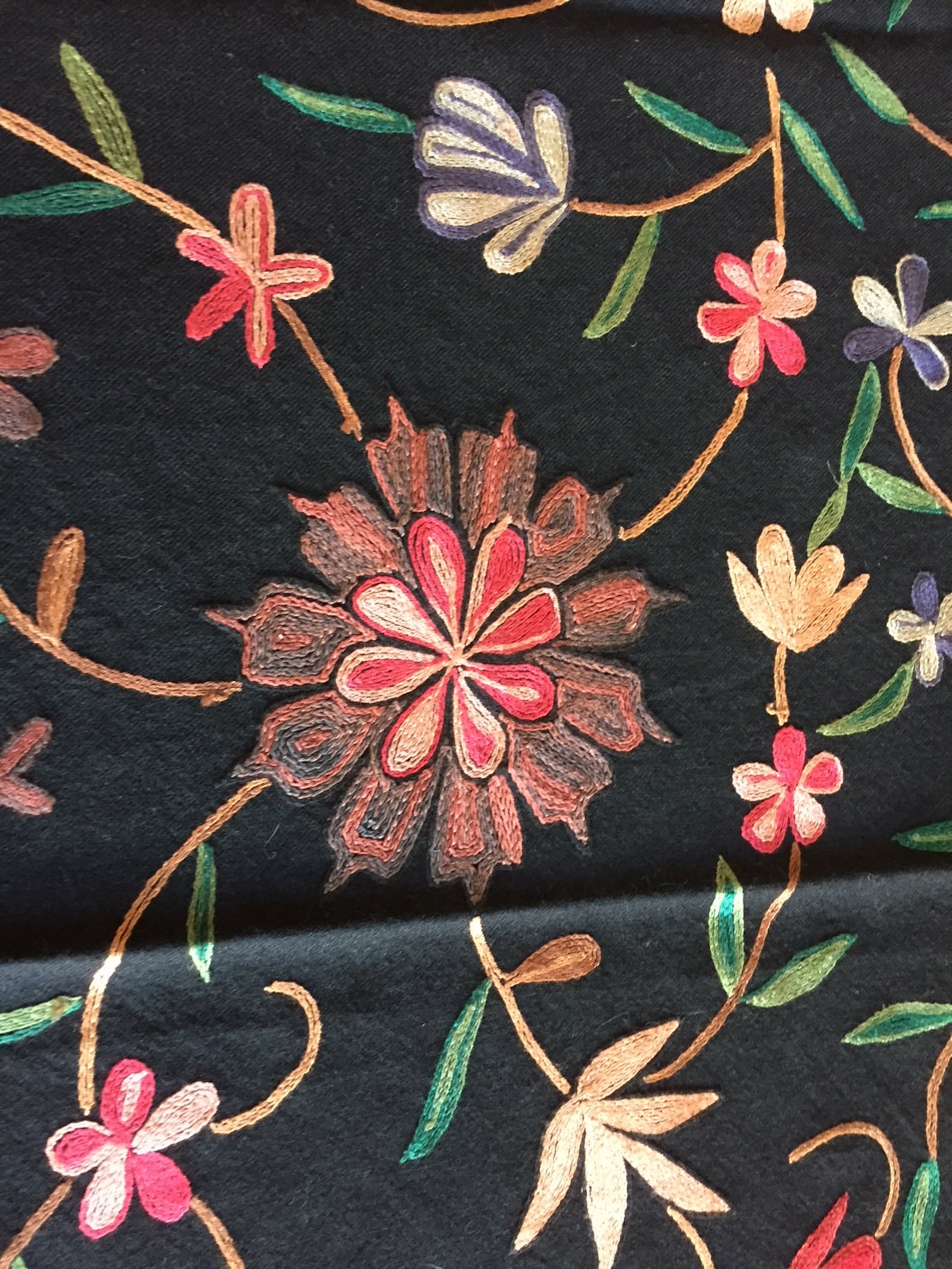 Kashmir Wool Crewel Embroidered Fabric on Wool Aari Fabric, Floral ...