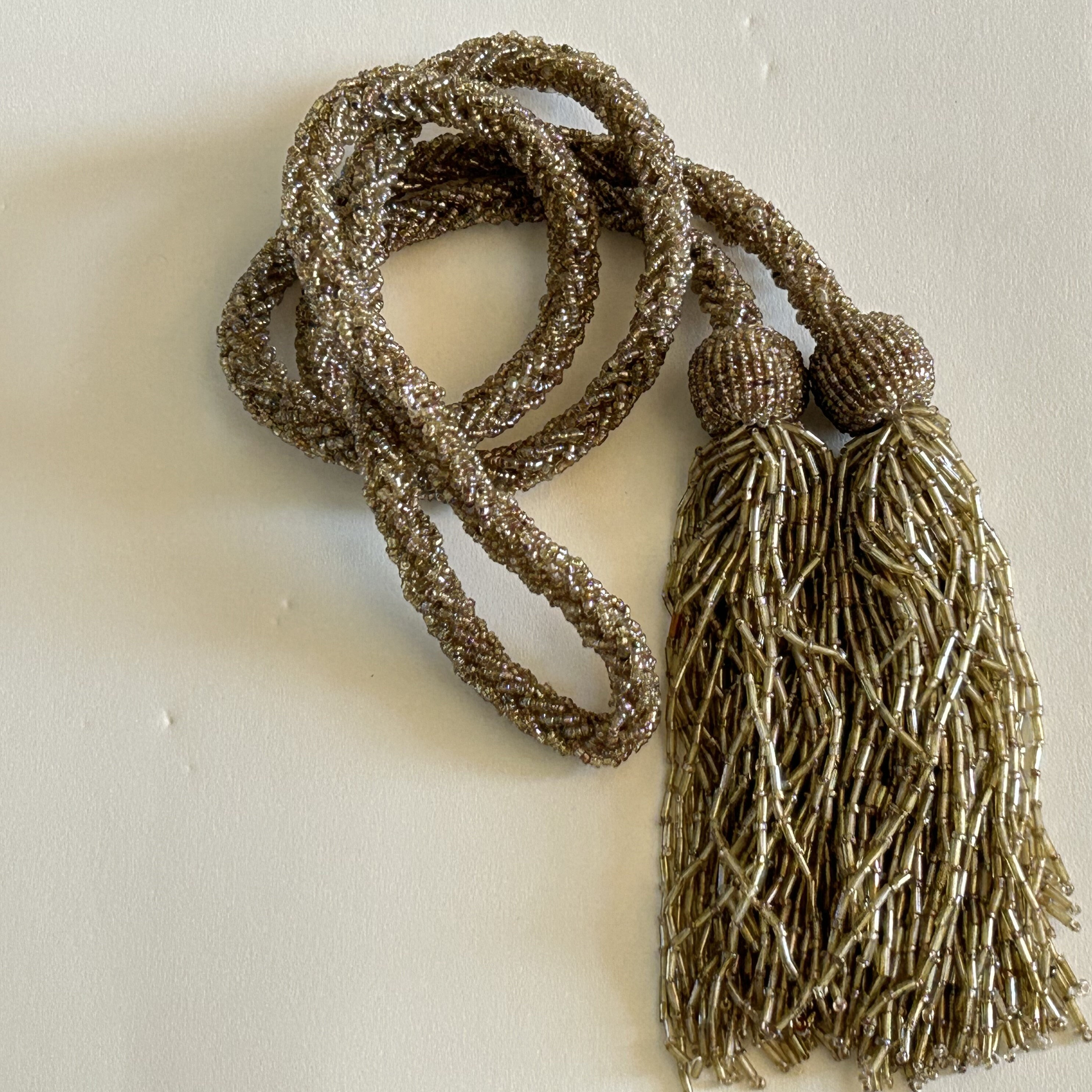 Gold Iridescent Seed Bead and Bugle Bead Double Tassel Drapery Tieback ...