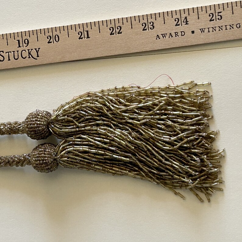Gold Iridescent Seed Bead and Bugle Bead Double Tassel Drapery Tieback ...