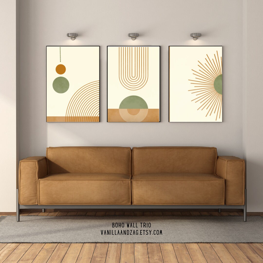Boho Abstract Desert Prints, Set of 3, Geometric Wall Art, Abstract ...