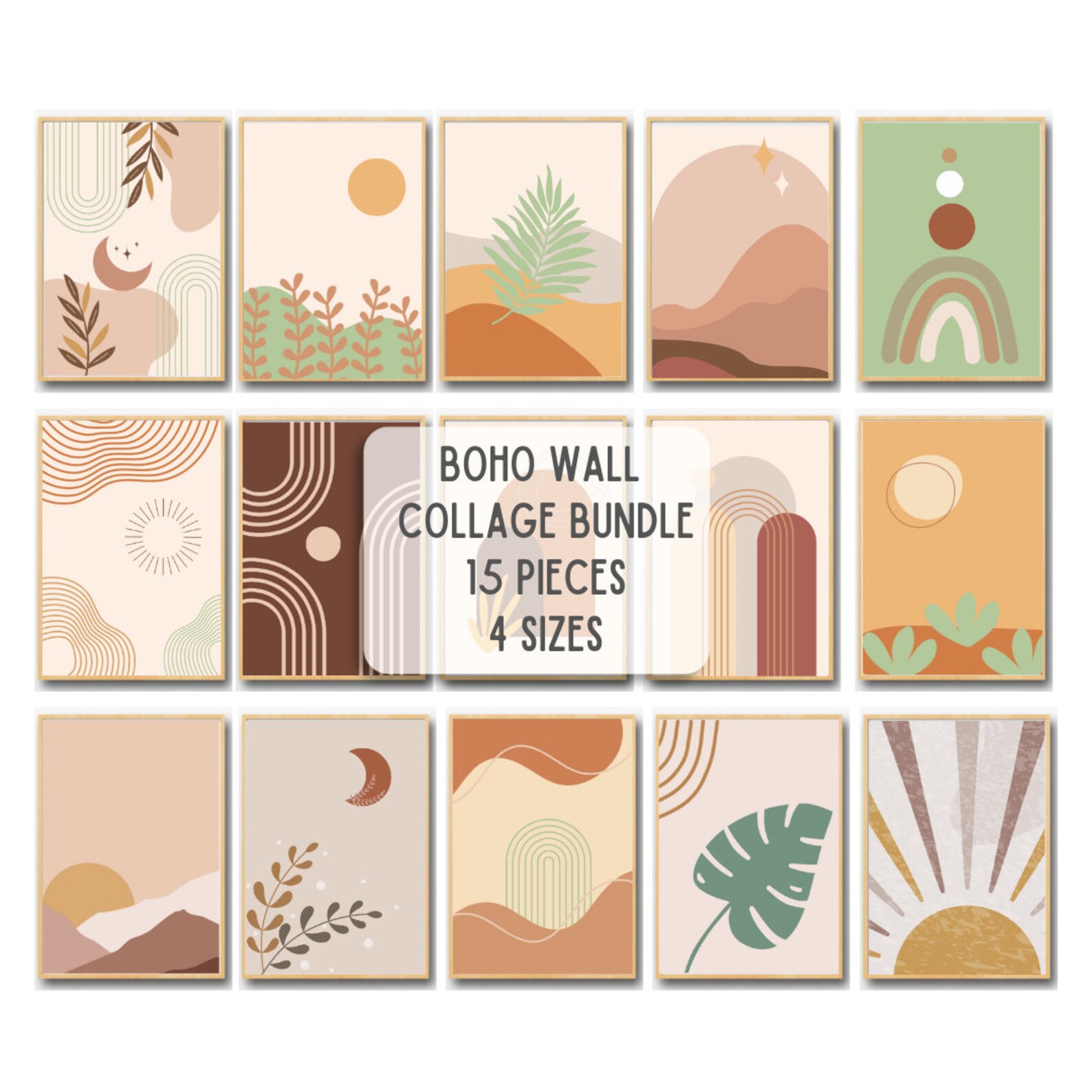 Boho Wall Collage Bundle 15 Print Set Geometric Dorm Wall Art Abstract ...