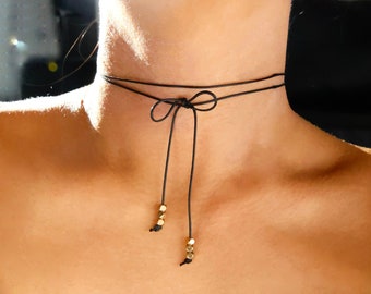 Leather Wrap Choker necklace Leather Bow Tie Wrap Choker necklace Thin Black Leather Wrap Tie Necklace Boho hippie Wrap Necklace Etsy Denmark