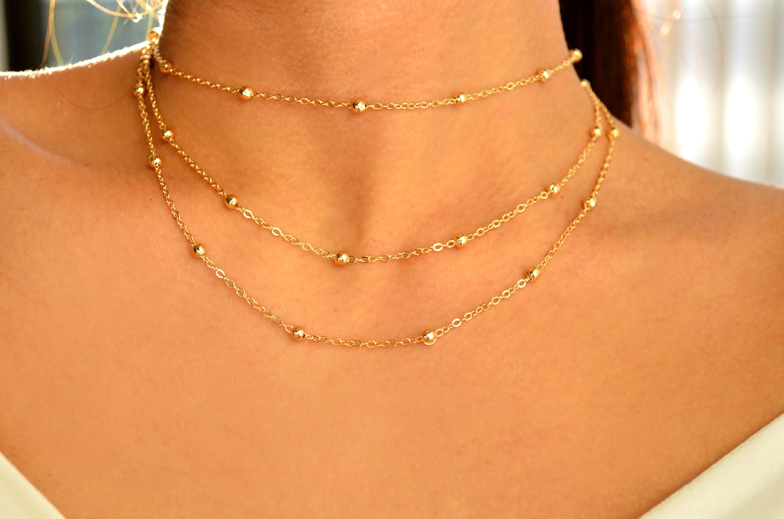 Silver or gold multi layer necklace set / gold layered | Etsy